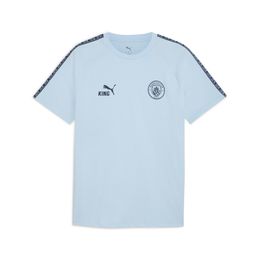 T-Shirt Puma "Manchester City KING T-Shirt Herren", Herren, Gr. S, silber sky deep navy blau, Obermaterial: 100% Baumwolle; Rippe: 71% Baumwolle, 29% Polyester; Besatz: 100% Polyester, clean, regular fit, Rundhals, Shirts T-Shirt