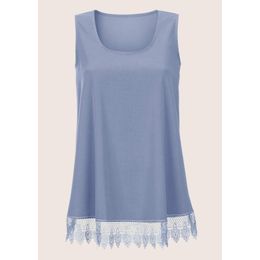 Madeleine Mode Blusentop MADELEINE "Blusentop Top mit Spitze", Damen, Gr. 38, blau (stahlblau), Obermaterial: 100% Polyester PES., Blusen Blusentop