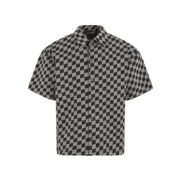 Langarm-Poloshirt Urban Classics "Urban Classics Laser Check Printed Boxy Shirt", Herren, Gr. L, schwarzlasercheck, 100% Baumwolle, kariert, normal, amerikanischer Ausschnitt, Shirts