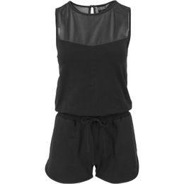 Jumpsuit Urban Classics "Urban Classics Damen Ladies Tech Mesh Hot Jumpsuit", Damen, Gr. XS, US-Gr&ouml;&szlig;en, schwarz, 95% Baumwolle, 5% Elasthan, unifarben, loose fit, Rundhals, Overalls Jumpsuit
