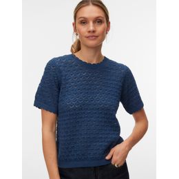 V&eacute;ro Moda Stricktop VERO MODA "VMJAQUELINE SS O-NECK TOP BOO", Damen, Gr. XS, schwarz denim, Obermaterial: 60% Baumwolle, 40% Polyacryl, unifarben, regular fit normal, Rundhals, Tops Stricktop, mit zartem Muster