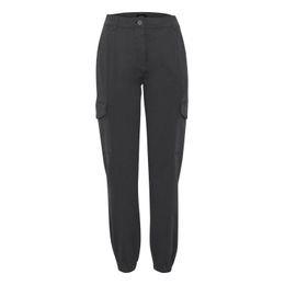 Cargohose oxmo "Cargohose OXCoco", Damen, Gr. XS, N-Gr, grau (ebony), Obermaterial: 98% Baumwolle CO. 2% Elasthan EL., Hosen Cargohose