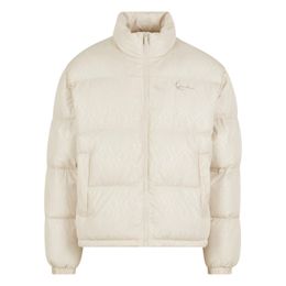 Winterjacke Karl Kani "Karl Kani Aop Signature Puffer Jacket", Herren, Gr. M, light sand, 100% Polyester, mehrfarbig, normal, amerikanischer Ausschnitt, Jacken Winterjacke