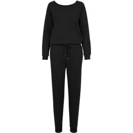 Jumpsuit Urban Classics "Urban Classics Damen Ladies Long Sleeve Terry Jumpsuit", Damen, Gr. L, US-Gr&ouml;&szlig;en, schwarz, 100% Baumwolle, unifarben, loose fit, Rundhals, Overalls Jumpsuit