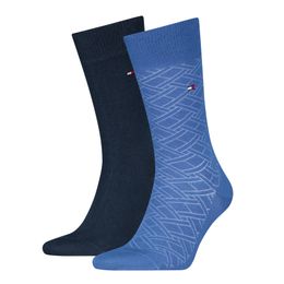 Socken Tommy Hilfiger "TH MEN SOCK 2P AOP FLAG", Damen, Gr. 43-46, blau, Obermaterial: 74% Baumwolle, 24% Polyamid, 2% Elasthan, Socken Socken