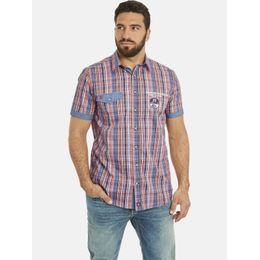 Karohemd Jan Vanderstorm "Kurzarmhemd WIM", Herren, Gr. XXL, weit, blau (orange kariert), Obermaterial: 100% Baumwolle CO., Hemden Karohemd
