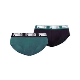 Slip Puma "Puma MEN EVERYDAY BRIEFS 2P", Herren, Gr. M, emerald ice, schwarz, Jersey, Obermaterial: 95% Baumwolle, 5% Elasthan, eng, Unterhosen Slip, mit Logobund