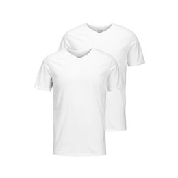 Jack & Jones T-Shirt JACK & JONES "T-Shirt JACBASIC V-NECK TEE 2PK 2er Pack", Herren, Gr. L, wei&szlig;, Obermaterial: 100% Baumwolle CO., Shirts T-Shirt
