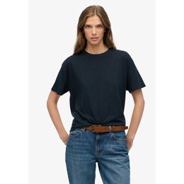T-Shirt Superdry "STUDIOS CREW TEE", Damen, Gr. L, eclipse navy, Single Jersey, Obermaterial: 60% Baumwolle, 40% Lyocell, unifarben, relaxed fit normal, Rundhals, Shirts T-Shirt