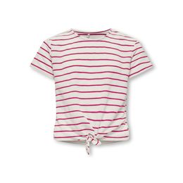 T-Shirt KIDS Only "KOGJANA SS STRIPED KNOT TOP JRS", M&auml;dchen, Gr. 158/164, tofu stripes:pink yarrow, Jersey, Obermaterial: 86% Polyester, 14% Baumwolle, gestreift, Basic kurz, Rundhals, Shirts T-Shirt, mit coolem Knotendetail
