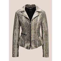 Madeleine Mode Lederjacke MADELEINE "Lederjacke Sportliche Kurzjacke mit Snake-Print", Damen, Gr. 34, wei&szlig; (wollwei&szlig;, multicolor), Obermaterial: 100% Ziegenveloursleder GOVL., Modern, normal, Jacken