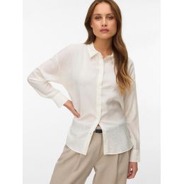 V&eacute;ro Moda Hemdbluse VERO MODA "VMKAJA LS SHIRT WVN", Damen, Gr. S, snow wei&szlig;, Obermaterial: 83% Viskose, 17% Nylon, unifarben, regular fit, Blusen Hemdbluse, mit Streifen