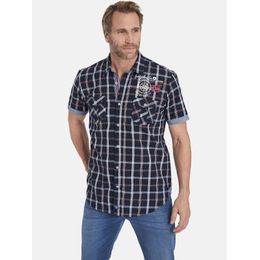 Karohemd Jan Vanderstorm "Kurzarmhemd BERTY", Herren, Gr. 5XL, weit, blau (dunkelblau kariert), Obermaterial: 100% Baumwolle CO., Hemden Karohemd