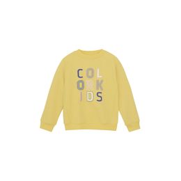 Sweater Color Kids "Sweater COSweat W. JR. Logo Print", M&auml;dchen, Gr. 164, gelb (banana cream), Obermaterial: 95% Baumwolle CO. 5% Elasthan EL., Sweatshirts Sweater