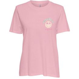 Kurzarmshirt Only "ONLKITA S/S TEE JRS NOOS", Damen, Gr. L, rosy touch print:smiley sunshine, Jersey, Obermaterial: 100% Baumwolle, bedruckt, regular fit normal, Rundhals, Shirts, Baumwolle, regular fit, Rundhals