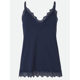 Spaghettitop rosemunde "Billie Strap Top", Damen, Gr. 36, blau (insignia blau), Obermaterial: 90% Polyester, 10% Elasthan, normal h&uuml;ftlang, V-Ausschnitt, Tops, Vintage-Spitzenbesatz an Ausschnitt und Saum, feminin