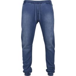 Bequeme Jeans Urban Classics "Urban Classics Herren Knitted Denim Jogpants", Herren, Gr. S, US-Gr&ouml;&szlig;en, blau washed, 83% Baumwolle, 15% Polyester, 2% Elasthan, unifarben, normal, Jeans