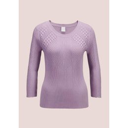Madeleine Mode Longpullover MADELEINE "Pullover Rippstrickpullover", Damen, Gr. 44/46, lila (lavendel, lila), Obermaterial: 72% Viskose CV. 28% Polyester PES., Modern, figurbetont, Pullover Longpullover