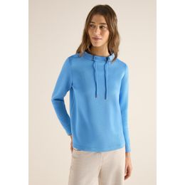Langarmshirt Cecil, Damen, Gr. L (42), fountain blau, Stoff, 76% Viskose, 16% Nylon, 8% Elasthan, gemustert, comfort fit normal, hoch geschlossener Ausschnitt, B&uuml;ndchen, Shirts Langarmshirt, im Melange Look