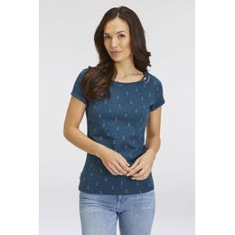 T-Shirt Ragwear "FLORAH A ORGANIC O", Damen, Gr. XL (42), blau (petrol), Single Jersey, Obermaterial: 70% Baumwolle, 30% Polyester, bedruckt, gemustert, kontrastfarbene Details, mehrfarbig, figurbetont normal, Rundhals, Shirts T-Shirt, mit maritimen Anker-Allover-Druck