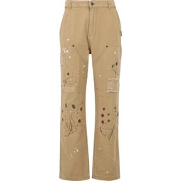 Cargohose Karl Kani "Karl Kani KK OG Paintsplatter Cargo Pants", Herren, Gr. M, US-Gr&ouml;&szlig;en, sand, 100% Baumwolle, loose fit, Hosen Cargohose