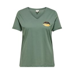 Kurzarmshirt Only CARMAKOMA "CARBEA LIFE SS V-NECK TEE", Damen, Gr. S, laurel wreath print:lip, Jersey, Obermaterial: 100% Baumwolle, bedruckt, regular fit normal, V-Ausschnitt, Shirts, Baumwolle, regular fit