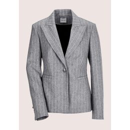 Madeleine Mode Longblazer MADELEINE "Blazer Trendstarker Nadelstreifen-Blazer", Damen, Gr. 36, grau (silbergrau, wollwei&szlig;), Obermaterial: 67% Wolle WO. 30% Polyamid PA. 3% sonstige Fasern AF., Blazer Longblazer