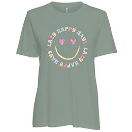 Kurzarmshirt Only "ONLKITA S/S TEE JRS NOOS", Damen, Gr. L, lilypad print:smiley lazy, Jersey, Obermaterial: 100% Baumwolle, bedruckt, regular fit normal, Rundhals, Shirts, Baumwolle, regular fit, Rundhals