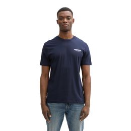 Rundhalsshirt Tom Tailor Denim, Herren, Gr. L, blau (nautical navy), Single Jersey, Obermaterial: 100% Baumwolle, unifarben, regular fit taillenbedeckt, Rundhals, Shirts Rundhalsshirt, mit verschiedenen Logo Prints