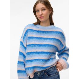 V&eacute;ro Moda Strickpullover VERO MODA "VMMAYBE STRIPE LS O-NECK PULLOVER NOOS", Damen, Gr. S, cashmere blau stripes:with nebulas blau, alaskan blau, chintz rose, brunnera blau, Strick, Obermaterial: 100% Polyester, geringelt, gestreift, loose fit normal, Rundhals, weit Strickb&uuml;ndchen, Pullover Strickpullover, Kunstfaser, loose fit