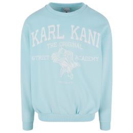 Rundhalspullover Karl Kani "Karl Kani Karl Kani Kani Street Academy OS Crew", Damen, Gr. S, light blau, 65% Baumwolle, 35% Polyester, mehrfarbig, oversize, Rundhals, Pullover Rundhalspullover