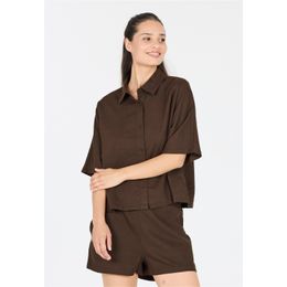 ENDURANCE ATHLECIA T-Shirt ATHLECIA "Resort", Damen, Gr. 34, braun (dunkelbraun), 55% Leinen, 45% Viskose, unifarben, normal, ohne Ausschnitt, Shirts T-Shirt, aus atmungsaktivem Material
