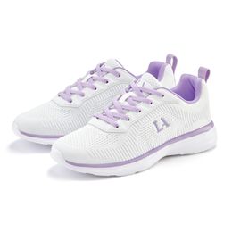 Sneaker Lascana "Turnschuhe", Damen, Gr. 35, lila (wei&szlig;, lila), Obermaterial: 60% Textilmaterial, 40% Lederimitat. Decksohle: 100% Textilmaterial. Futter: 100% Textilmaterial. Laufsohle: 100% Synthetik, kontrastfarbene Details, unifarben, Basic, Schuhe Sneaker, Freizeitschuh, Halbschuh im sportiven Look VEGAN