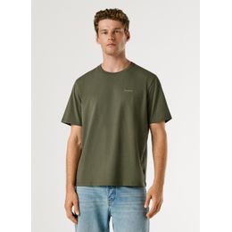 T-Shirt Pepe Jeans "CONTRAST CONNOR", Herren, Gr. M, olive gr&uuml;n, Jersey, Obermaterial: 100% Baumwolle, unifarben, regular fit h&uuml;ftbedeckend, Rundhals, abgesteppte Kante, Shirts T-Shirt, mit Rundhals und gesticktem Logo