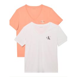 T-Shirt Calvin Klein Jeans "MONOLOGO VNK 2PACK TEE", Damen, Gr. M (40), just peach, Single Jersey, Obermaterial: 100% Baumwolle, klassisch normal, V-Ausschnitt, eingesetzt abgesteppte Kante, Shirts T-Shirt, Logoschriftzug