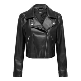 Lederimitatjacke Only "ONLAVELYN FAUX LEATHER BIKER OTW ZL", Damen, Gr. M, schwarz, Web, Obermaterial: 100% Polyester, unifarben, regular fit kurz, V-Ausschnitt, Jacken, mit Biker-Style Details