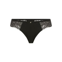 Tanga BOSS "BLOSSOM", Damen, Gr. L, schwarz 001, Mesh;Spitze;Webqualit&auml;t, Obermaterial: 88% Polyamid, 12% Elasthan, k&ouml;rpernah, Unterhosen Tanga, aus Spitze mit plissiertem Mesh und goldenem Anh&auml;nger