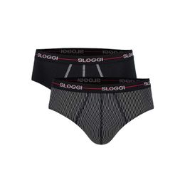 Slip Sloggi "Slip Start midi C2P box 2er Pack", Herren, Gr. L, schwarz (schwarz, dunkelgrau), Obermaterial: 96% Baumwolle CO. 4% Elasthan EL., Unterhosen Slip