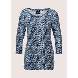 Madeleine Mode Kurzarmshirt MADELEINE "Shirt Print-Shirt mit U-Boot-Ausschnitt", Damen, Gr. 34, blau (blau, multicolor), Obermaterial: 95% Viskose CV. 5% Elasthan EL., Modern, normal, U-Boot-Ausschnitt, Shirts