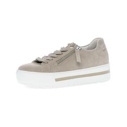 Plateausneaker Gabor "FLORENZ", Damen, Gr. 36, creme, Veloursleder, Schuhe Plateausneaker, Freizeitschuh, Halbschuh, Schn&uuml;rschuh mit Au&szlig;enrei&szlig;verschluss, G-Weite