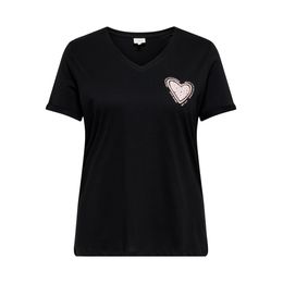 Kurzarmshirt Only CARMAKOMA "CARBEA LIFE SS V-NECK TEE", Damen, Gr. M, schwarz print:heart, Jersey, Obermaterial: 100% Baumwolle, bedruckt, regular fit normal, V-Ausschnitt, Shirts, Baumwolle, regular fit