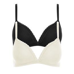 Triangel-BH LISCA "2er Pack Triangel BH ohne B&uuml;gel Ines", Damen, Gr. 70, Cup C, bunt (schwarz, cream), Spitze, Obermaterial: 95% Baumwolle CO. 5% Elasthan EL., BHs Triangel-BH