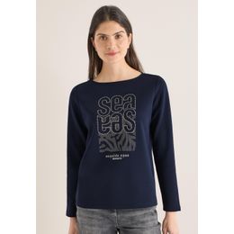 Langarmshirt Cecil, Damen, Gr. M (40), universal blau, Web, 47% Baumwolle, 47% Polyester, 6% Elasthan, bedruckt, normal normal, U-Boot-Ausschnitt, abgesteppt, Shirts Langarmshirt, mit U-Boot-Ausschnitt