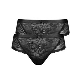 Slip LISCA "2er Pack Damen Slip Evelyn", Damen, Gr. 40, schwarz, Spitze, Obermaterial: 82% Polyamid PA. 18% Elasthan EL., Unterhosen Slip