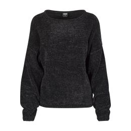 Sweatshirt Urban Classics "Urban Classics Damen Ladies Oversize Chenille Sweater", Damen, Gr. XS, schwarz, 100% Polyester, unifarben, Rundhals, Sweatshirts Sweatshirt