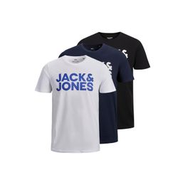 Jack & Jones T-Shirt JACK & JONES "T-Shirt JJECORP LOGO TEE O-NECK 3PK 3er Pack", Jungen, Gr. L, bunt (schwarz, marineblau, wei&szlig;), Obermaterial: 100% Baumwolle CO., Shirts T-Shirt