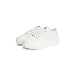 Plateausneaker Tommy Jeans "TJW FLATFORM SNEAKER LTR", Damen, Gr. 37, ecru, Leder, Lederimitat, unifarben, Schuhe Plateausneaker, Halbschuh, Schn&uuml;rschuh, Freizeitschuh mit Logoflag