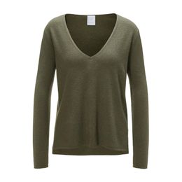 Madeleine Mode Longpullover MADELEINE "Pullover Kaschmirpullover mit V-Ausschnitt", Damen, Gr. 36, gr&uuml;n (khaki), Obermaterial: 100% Kaschmir WS., Pullover Longpullover