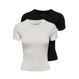 Kurzarmshirt Only "ONLEASY S/S TOP CS JRS 2 PACK", Damen, Gr. S (36), wei&szlig; (schwarz pack:cloud dancer), Jersey, Obermaterial: 95% Baumwolle, 5% Elasthan, unifarben, figurbetont normal, Rundhals, Shirts, Baumwollmischung, regular fit, Rundhals