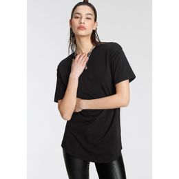 Oversize-Shirt Tamaris, Damen, Gr. 32/34, schwarz, Jersey, Obermaterial: 100% Baumwolle, Basic, weit Po-bedeckend, Rundhals, Shirts, in Longform mit abgerundetem Saum